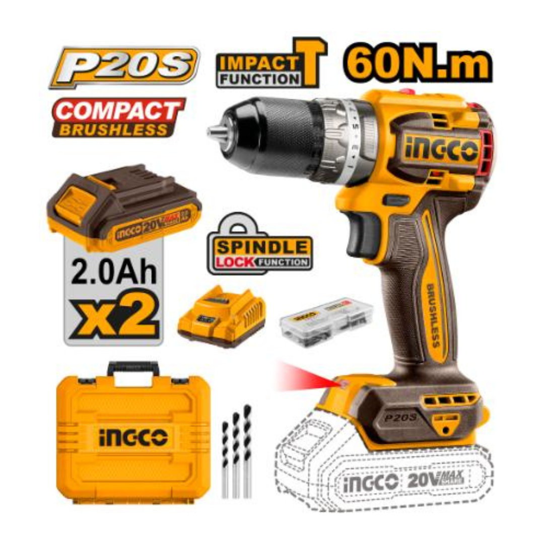 Ingco 20V Impact Drill Compact Set Brushless – Bethanie Hardware