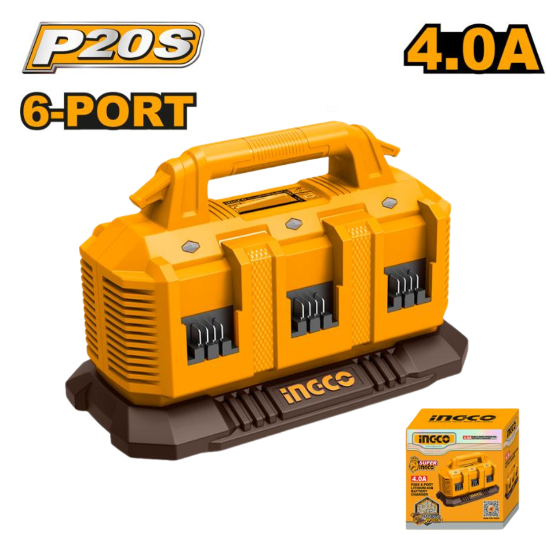 Ingco 20V Battery Charger 6 Port Fast (P20S) - FCLI2064 – Bethanie Hardware