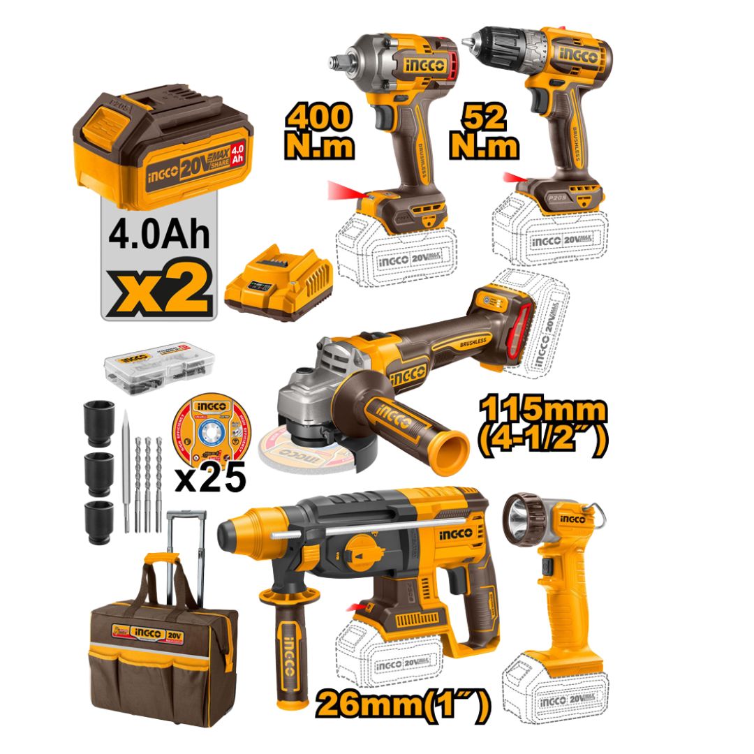 Ingco 20V Industrial Combo Kit 5 Piece Brushless – Bethanie Hardware