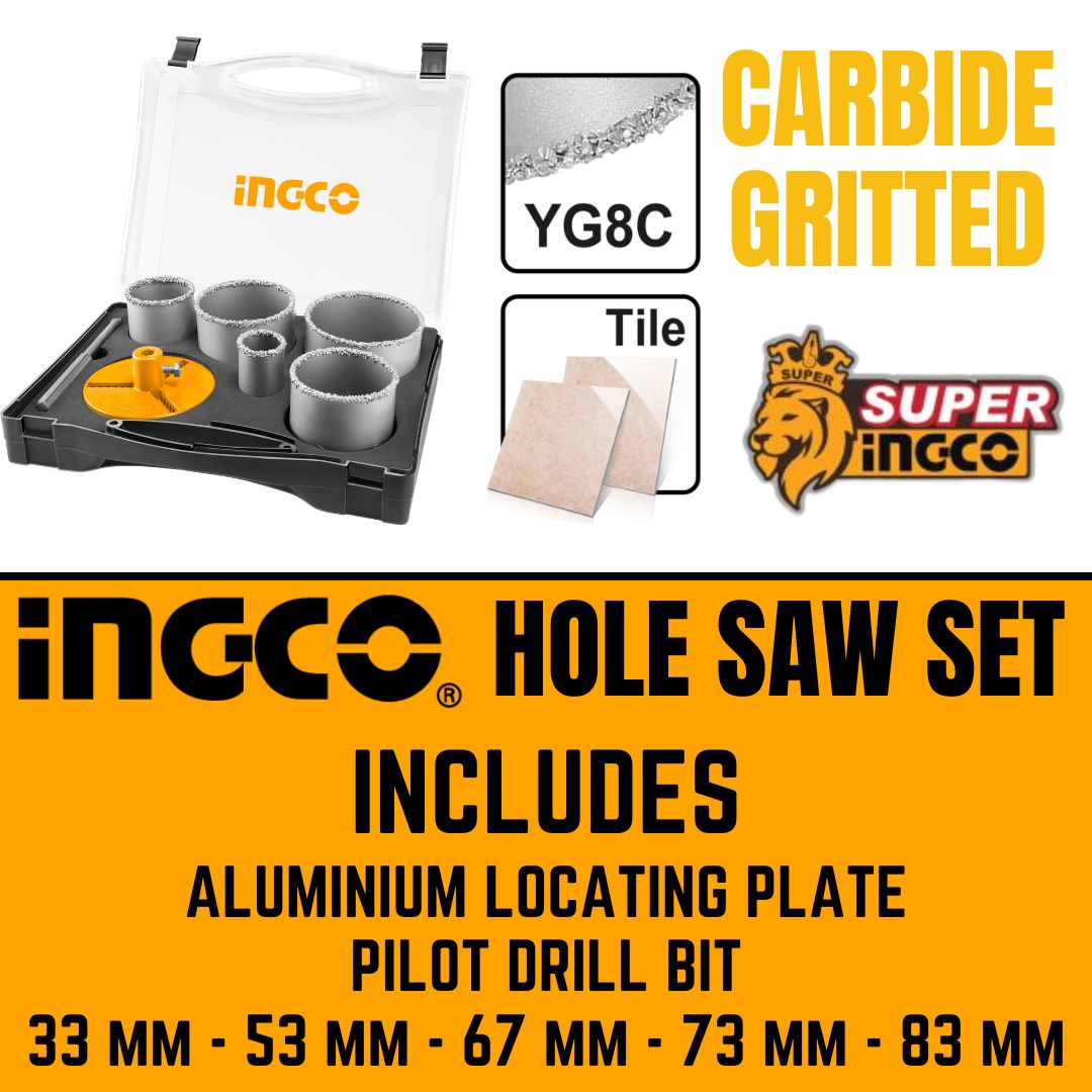 Ingco Hole Saw Set Carbide Gritted - Bethanie Hardware